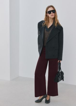 Mango Jean large taille haute &agrave; coutures lie de vin - Femme - 32 - MANGO