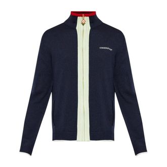 Casablanca Rei&szlig;verschluss-Strickjacke mit Logo-Stickerei - - Knitwear - Herren - Blau - M