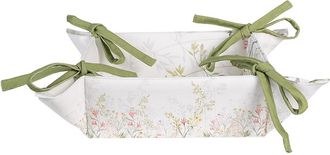 Clayre & Eef Brotkorb 35x35x8 cm Weiß Baumwolle Blumen