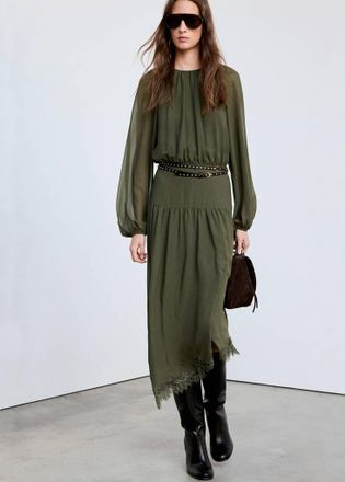 Mango Robe &agrave; double ceinture en dentelle moutarde - Femme - S - MANGO