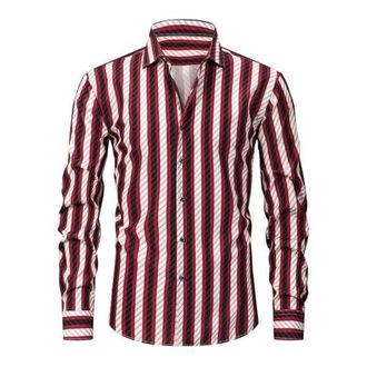 Generic Chemise ray&eacute;e &agrave; manches longues pour homme, v&ecirc;tements de style d&eacute;contract&eacute;, col rabattable, d&eacute;contract&eacute;, pour le bureau, formel, tendance, haut &agrave; manc