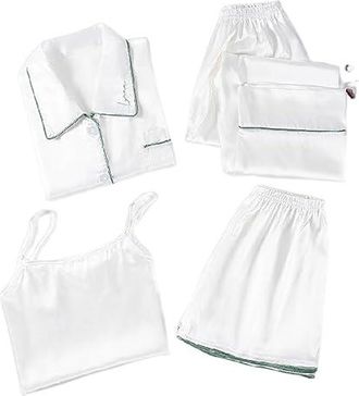 Generic Ensemble de pyjama 4 pi&egrave;ces en satin de soie pour femme - Ensemble de pyjama 4 pi&egrave;ces - Pyjama &agrave; manches courtes - V&ecirc;tements de nuit &agrave; manches courtes