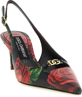 Dolce & Gabbana Rose-Print Calfskin Slingback Heel - Multicolor