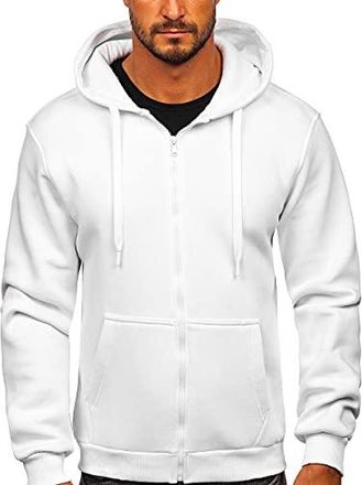 BOLF Homme Sweat-Shirt a Capuche avec Fermeture Eclair Hoodie Sweat Zippe Manches Longues Temps Libre Sport Fitness Outdoor Basic Casual Style 2008 Blanc X