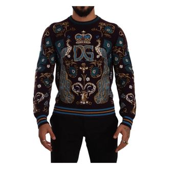 Dolce & Gabbana Wundersch&ouml;ner Bordeaux Crewneck Pullover - - Sweatshirts & Hoodies - Herren - Mehrfarbig - XS