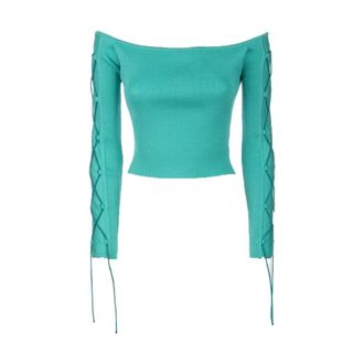 Giuseppe Di Morabito Off-Shoulder Lace-Up Top - - Tops - Damen - Gr&uuml;n - XS
