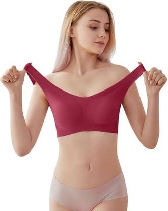 Generic Soutien-gorge sans couture sans armatures pour femme - Soutien-gorge rembourr&eacute; confortable sans armatures - T-shirt doux &agrave; enfiler, bordeaux, M