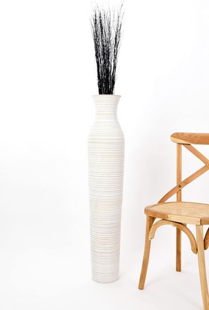 Leewadee Gro&szlig;e Deko Bodenvase F&uuml;r Dekozweige, Hohe Standvase F&uuml;r Pampasgras, Design Holzvase, 105 cm, Wei&szlig;