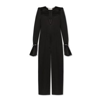 Saint Laurent Seidenjumpsuit mit Spitzendetails - - Jumpsuits & Playsuits - Damen - Schwarzk - L