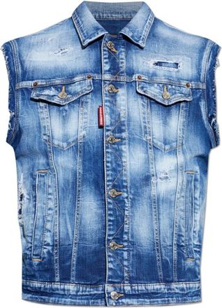Dsquared2 Homme, Vestes, Bleu, Taille: XL Gilet en denim effet vieilli