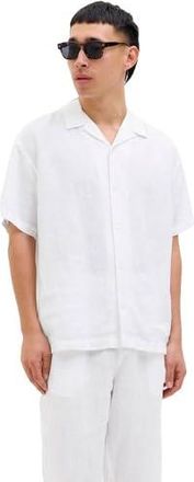 Jack & Jones Jprcclawrence Linen Resort S/S T-Shirt Sn, Blanc éclatant, S Hommes