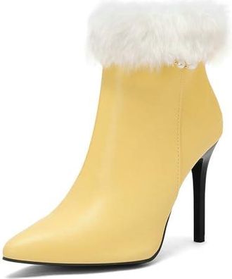 Generic Bottines dhiver habill&eacute;es en fausse fourrure pour femme - Bout pointu - Fermeture &eacute;clair - Chaussures de f&ecirc;te d&eacute;contract&eacute;es, jaune, 39.5 EU