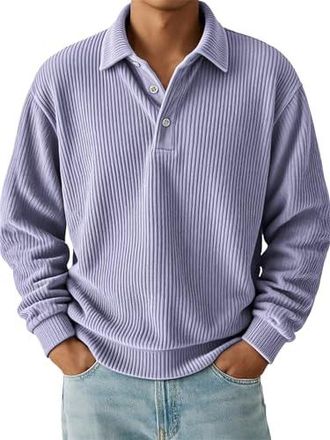 Generic Chandails en velours c&ocirc;tel&eacute; pour homme Printemps Automne Mode Loose Down Polo Shirts Casual Pullover T-Shirt Col V Sport Couche de Base Tops, violet, 