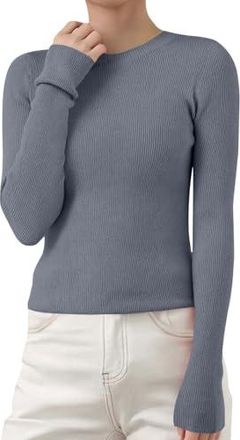 Generic Pull en cachemire décontracté doux uni col rond manches longues tricoté léger pour lautomne et lhiver, Z02-gris, XXL