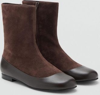 Mango Kombinierte Lederstiefelette schokolade - Damen - 36 - MANGO