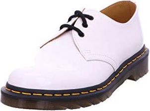 Dr. Martens 3 Eye Shoe, Tissu Oxford, White Patent Lamper