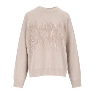 PESERICO Rundhals-Pullover mit Pailletten - - Knitwear - Damen - Beige - M