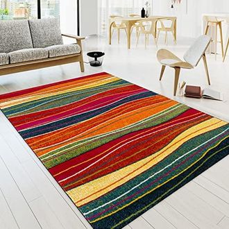 Paco Home Tapis Salon Chambre Adulte Poils Ras Moderne Vintage Motif Abstrait Multicolore, Dimension:240x330 cm, Couleur:Multicolore 3