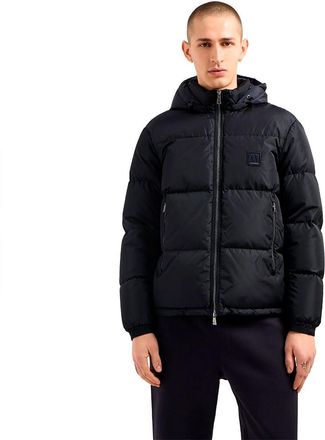 A|X Armani Exchange Mens Icon Project, Logo Embossed Patch, Shiny Nylon,Down Vest,Blue,XXL