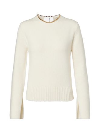 Moncler Chain-Trimmed Wool-Cashmere Sweater - White