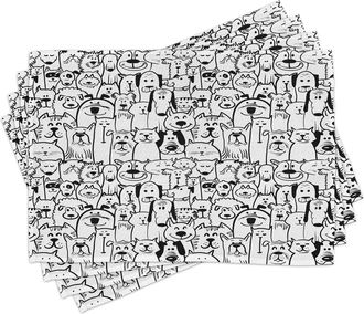 Abakuhaus Gekritzel Platzmatten, Sammlung von Hunden Katzen Cute Animals Fun glückliche Wesen Cartoon inspirierte Design, Untersetzer aus Waschbaren Stoff Tisch