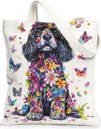 Generic Sac fourre-tout en toile pour le shopping 33 x 38 cm, sac d&eacute;pagneul cocker printaniel, r&eacute;utilisable, sac d&eacute;picerie pour femme, animal de compagnie, mo