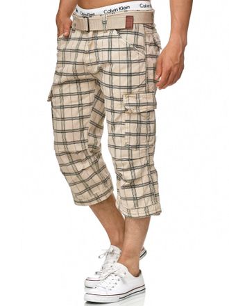 Indicode Herren Nicolas Check 3/4 Cargo-Shorts inkl. Gürtel | Herrenshorts aus Baumwolle Fog Check, XXL