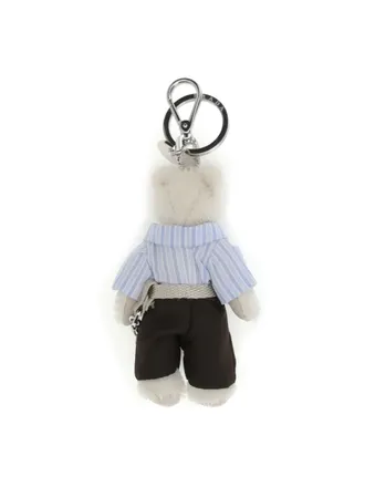 Prada Mens Teddy Keychain Bianco Cotton Key Rings