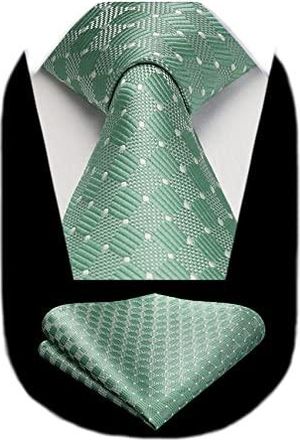 Hisdern Cravates Homme Vert Sauge à Carreaux Élégante Formelle Classique Cravate et Pochette en Soie Mariage dAffaires Fete Cravate pour Hommes