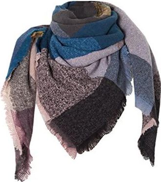 Generic &Eacute;charpe en mousseline pour adulte - &Eacute;charpe &agrave; pompons - Chaude, douce et &eacute;paisse - Grande couverture - &Eacute;charpe pour femme - Soie bleue, a, taille uniq