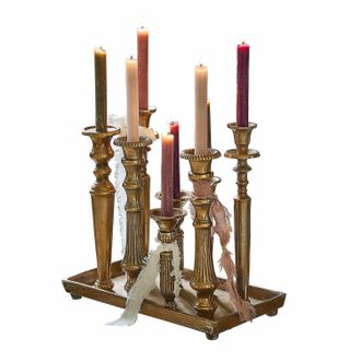 Loberon Kerzentablett Chavelot, Platz f&uuml;r acht Stabkerzen, Raum f&uuml;r zus&auml;tzliche Dekorationen, Kerzenst&auml;nder, Aluminiumguss, Champagner