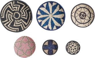 Beliani Wanddeko Seegras bunt geflochten Wandk&ouml;rbe 6-teilig Kreise Boho Hoabinh