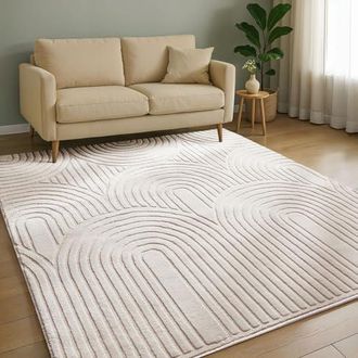 benuta Basic Tapis Salon Claire - Crème 120x170 cm - Minimaliste géométrique rétro - Facile Entretien - Compatible Chauffage - pour Chambre, Bureau, Couloir,