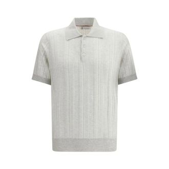 Brunello Cucinelli Homme, Tops, Gris, Taille: S Polo en coton avec col c&ocirc;tel&eacute; et patte de boutonnage