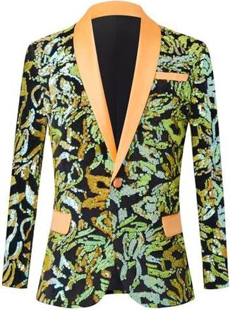 Generic Veste de costume sportive pour homme avec paillettes, parfaite pour les spectacles sur sc&egrave;ne, les s&eacute;ances photo et les &eacute;v&eacute;nements sp&eacute;ciaux, jaune, XXL
