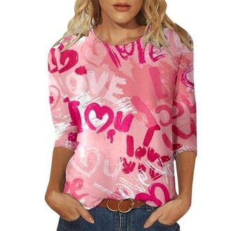 Generic T-shirt d&eacute;contract&eacute; &agrave; manches 3/4 et col rond imprim&eacute; pour la Saint-Valentin 2026, multicolore, S