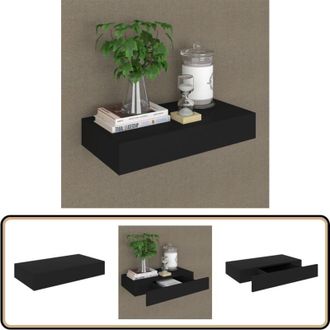 vidaXL Schweberegal mit Schublade Schwarz 48x25x8 cm - Schweberegal - Wandregal - Schwarzes Regal - Regal Mit Schublade - Dekorationsschrank