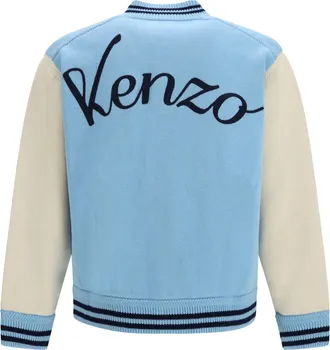 Kenzo Mens Varsity Wool Cardigan Light Blue Merino Ovis Aries Sweater