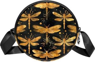 Generic Sac &agrave; bandouli&egrave;re rond pour femme, motif libellule avec fermeture &eacute;clair et bretelles r&eacute;glables