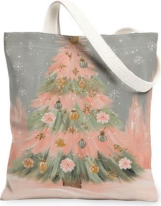 Generic Sacs fourre-tout en toile pour sapin de No&euml;l, motif floral, sacs d&eacute;picerie r&eacute;utilisables, vintage, l&eacute;gers, lavables avec bandouli&egrave;re Ca, p&ecirc;che, 13x15 