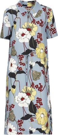 Marni Femme, Robes, Bleu, Taille: 36 FR Robe Midi en Popeline avec Imprim&eacute; Fleurs Melodia