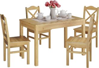 Erst-Holz Rustikale Tischgruppe Esstisch und 4 St&uuml;hle Kiefer Massivholz 90.70-51 B-Set 20