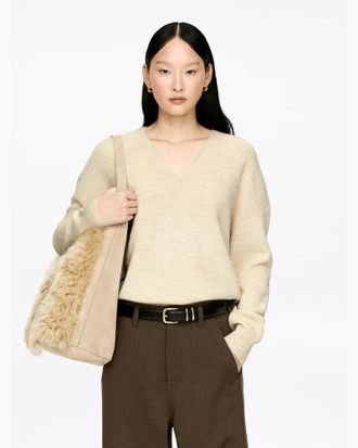 Arket Pullover Aus Wolle Und Baumwolle Mit V-Ausschnitt -Wei&szlig;