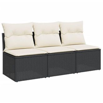vidaXL Canap&eacute; de jardin avec coussins 3 places noir r&eacute;sine tress&eacute;e vidaXL