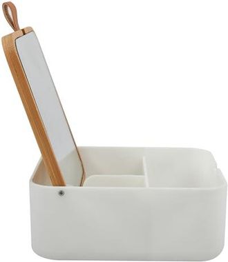Spirella Kosmetikspiegel, Schminkspiegel mit Ablage für Make Up, Kosmetik, Tischspiegel Bambus, weiß-Natur Alais, White