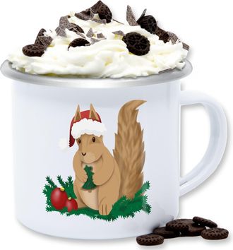 Shirtracer Emaille Tasse Blechtasse - Weihnachtstasse - Weihnachten Eichhörnchen - 300 ml - Weiß Silber - weihnachtstassen christmas tassen weihnachtsbecher weih