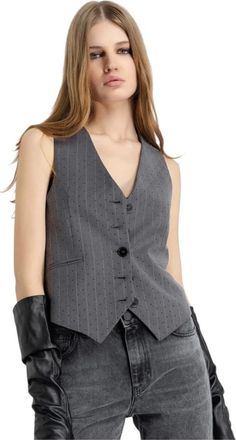 Ga&euml;lle Paris Femme, Vestes, Gris, Taille: 36 FR Veste sans manches ajust&eacute;e &agrave; simple boutonnage et &agrave; rayures