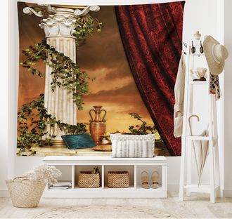 Abakuhaus gotisch WandteppiRot Braechischer Landschafts-Sonnenuntergang, Wohnzimmer Schlafzimmer Heim Seidiges Satin Wandteppich, 200 x 150 cm, Orange Rot