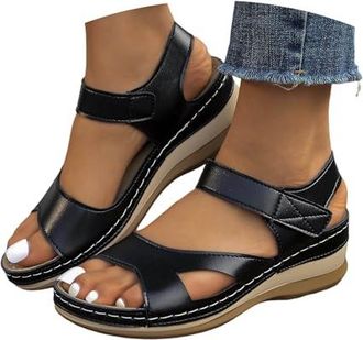 Generic Sandales en cuir synth&eacute;tique pour femme - Sandales d&eacute;t&eacute; &agrave; talon compens&eacute; - Sandales confortables - Sandales tendance - Sandales de trekking &eacute;l&eacute;gantes 