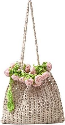 Generic Sac &agrave; bandouli&egrave;re au crochet de fleur de fleur sac &agrave; main &agrave; tricot &agrave; tricoter sac &agrave; main (rose)